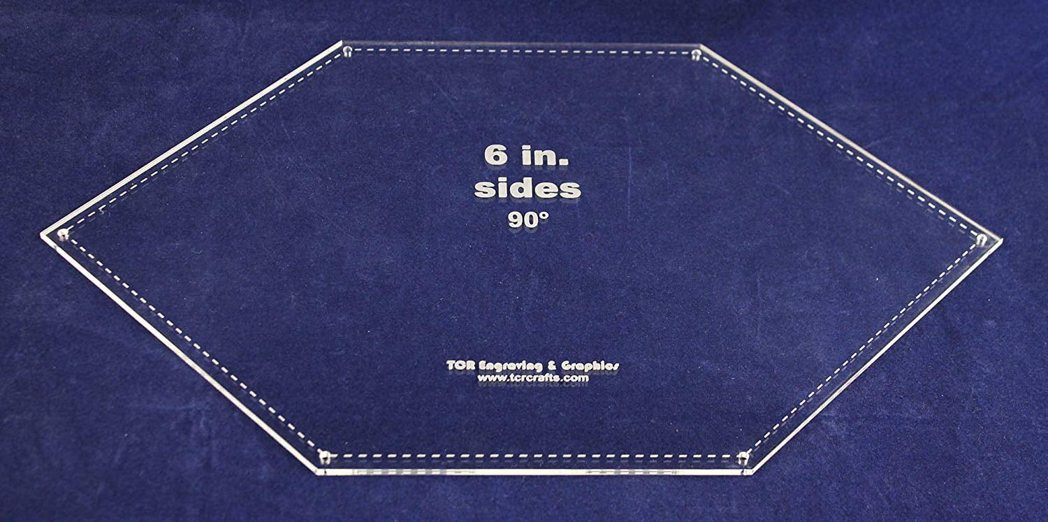 Flattened Hexagon 6" Sides- Clear with Guideline Holes and seam 1/8 ...