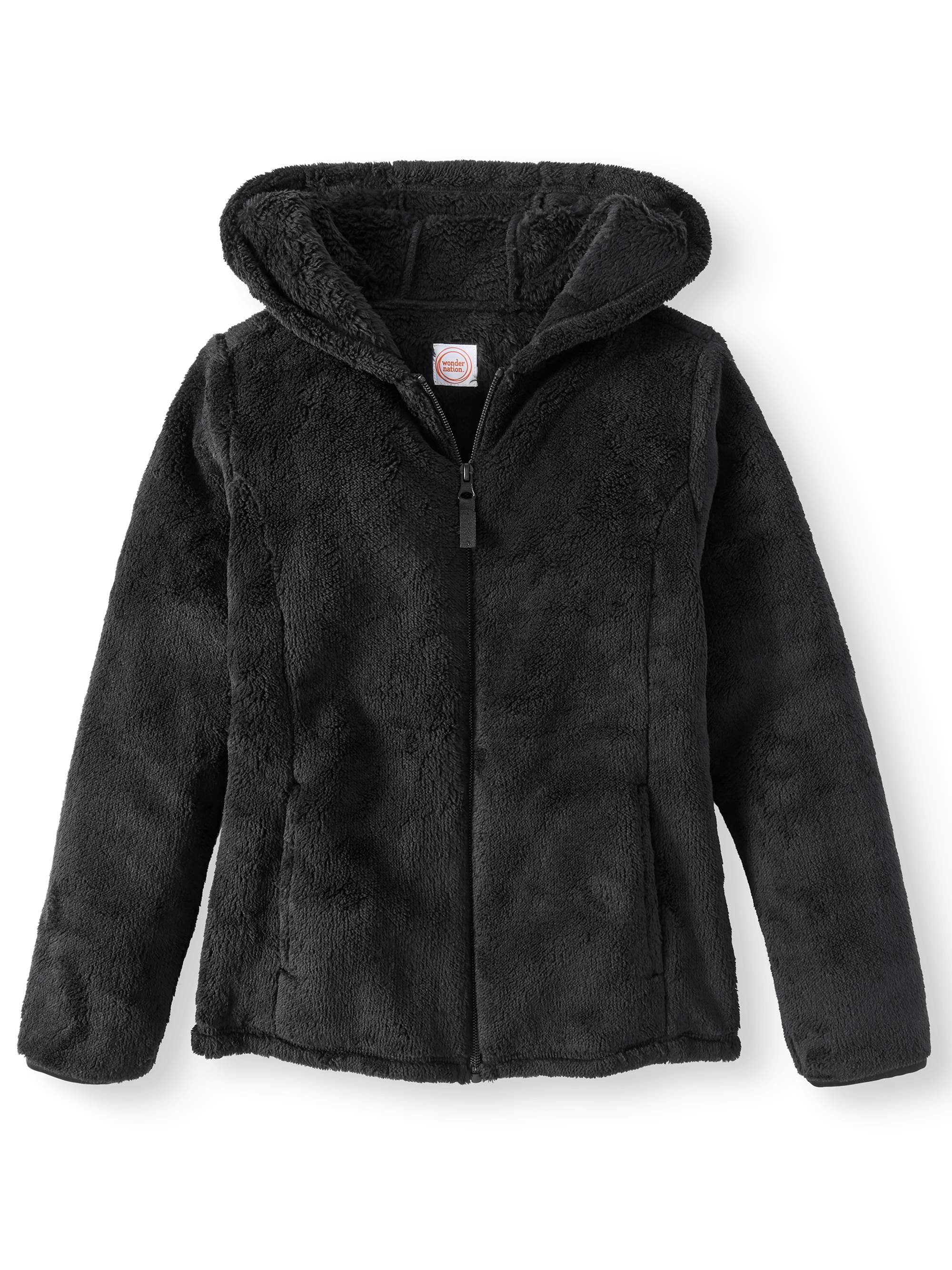 Wonder Nation Girls' Plush Zip Jacket with Hood (Little Girls & Big ...