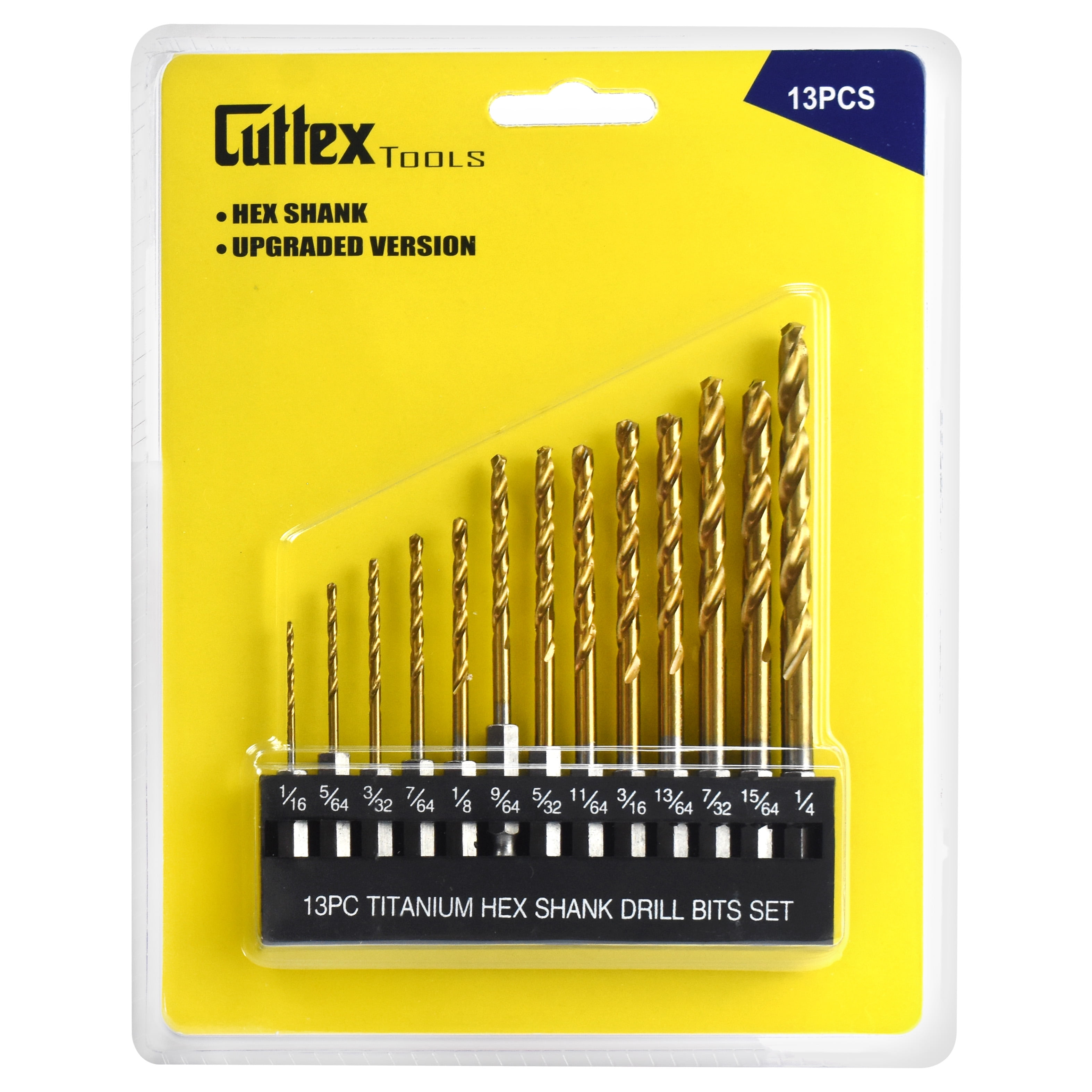 1/16" to 1/4" CUTTEX TOOLS Titanium Twist Drill Bit Set - 13 PCS, Hex ...