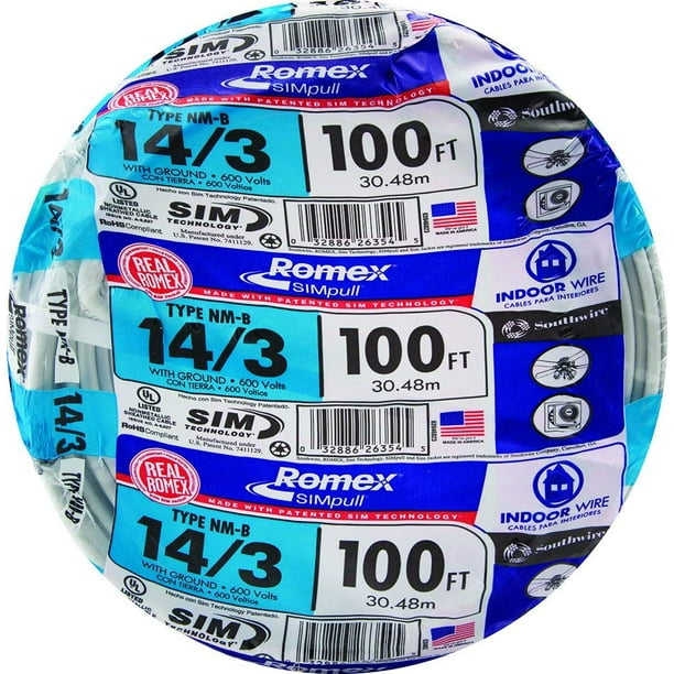 Southwire Romex 100' 14/3 with Ground Residential Indoor Electrical ...