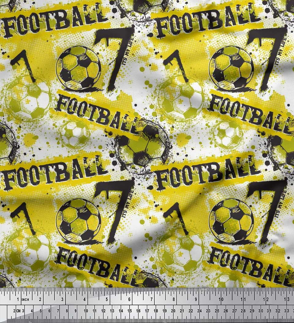 Soimoi Yellow polyester Crepe Fabric Brush Stroke & Football Men Print ...