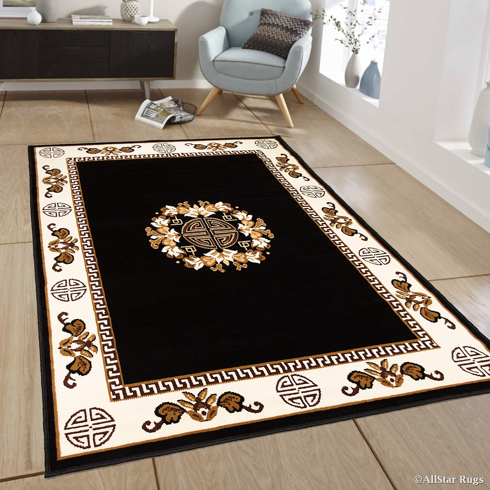 Allstar Black Woven High Quality Rug. Traditional. Persian. Flower ...