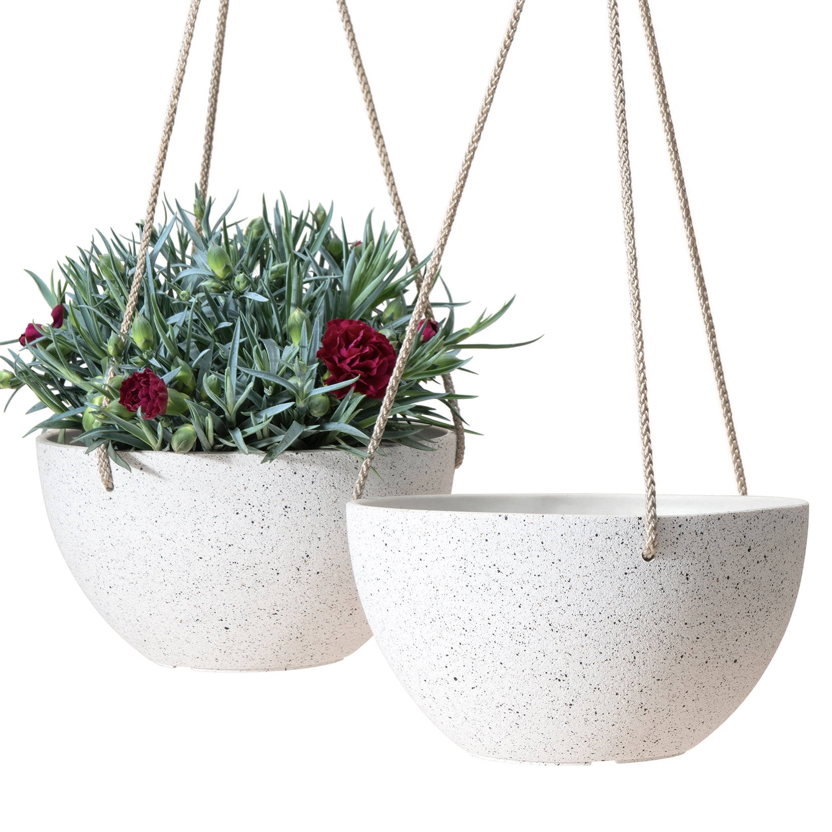 La Jolie Muse Large Garden Hanging Planter - 8 Inch Speckled White Pot ...
