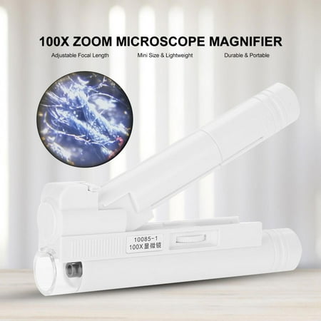Pocket Microscope, Magnifier, Adjustable Focal Length With Led Llights ...