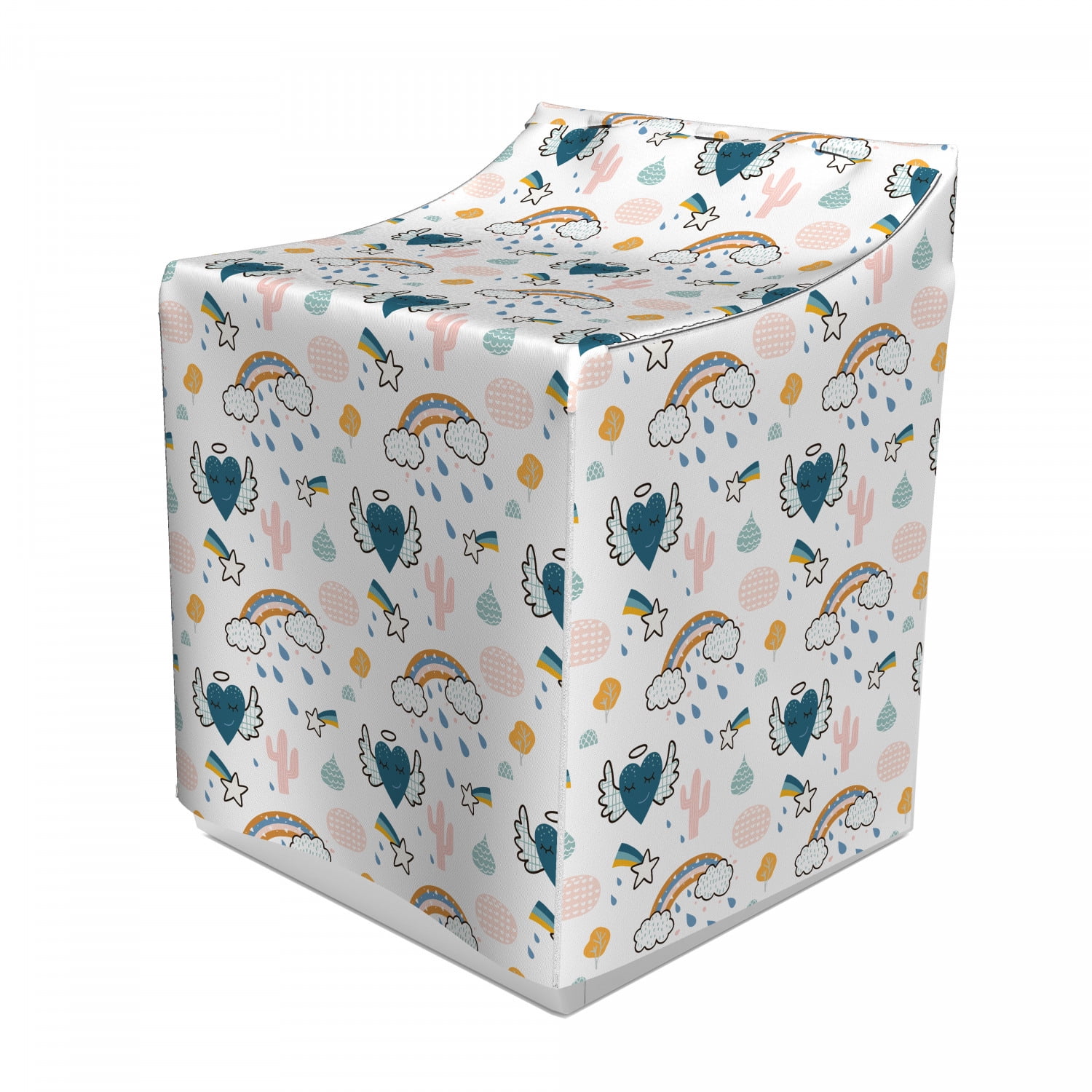 Cartoon Washer Cover, Winged Heart Meteor Rainbow Clouds Shooting Stars ...