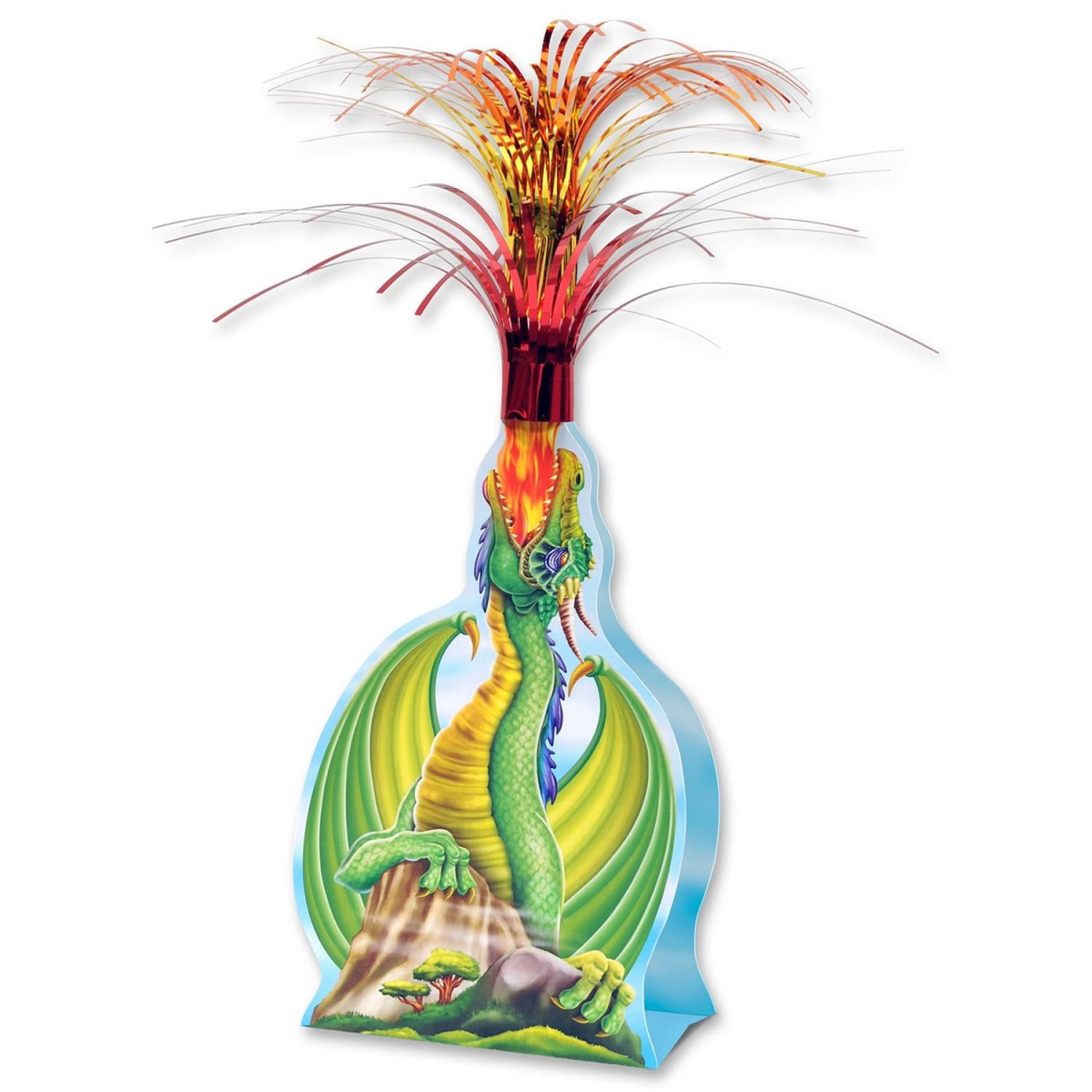 Club Pack of 12 Medieval Dragon with Fire Colored Tinsel Party Table ...