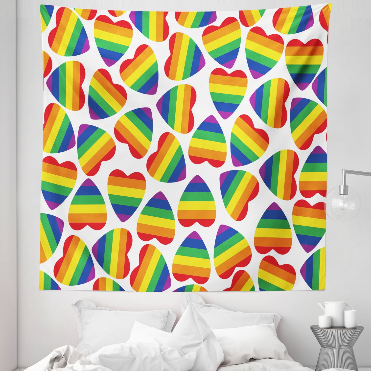 Pride Tapestry, Heart Shapes in LGBT Colors Striped Design with ...