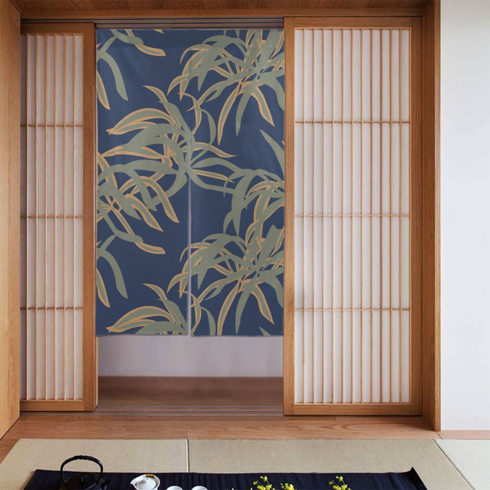 Doorway Drape Split Curtains, Tropical Leaf Room Divider Privacy Door ...