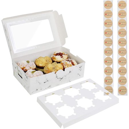Bakery Boxes,20 Pack 9.3x6.3x3" White Pastry Boxes with Window, Auto ...