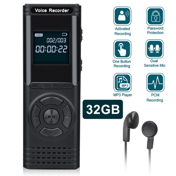TSV Digital Voice Recorder, 32GB Pocket MP3, HD Dictaphone with Voice ...