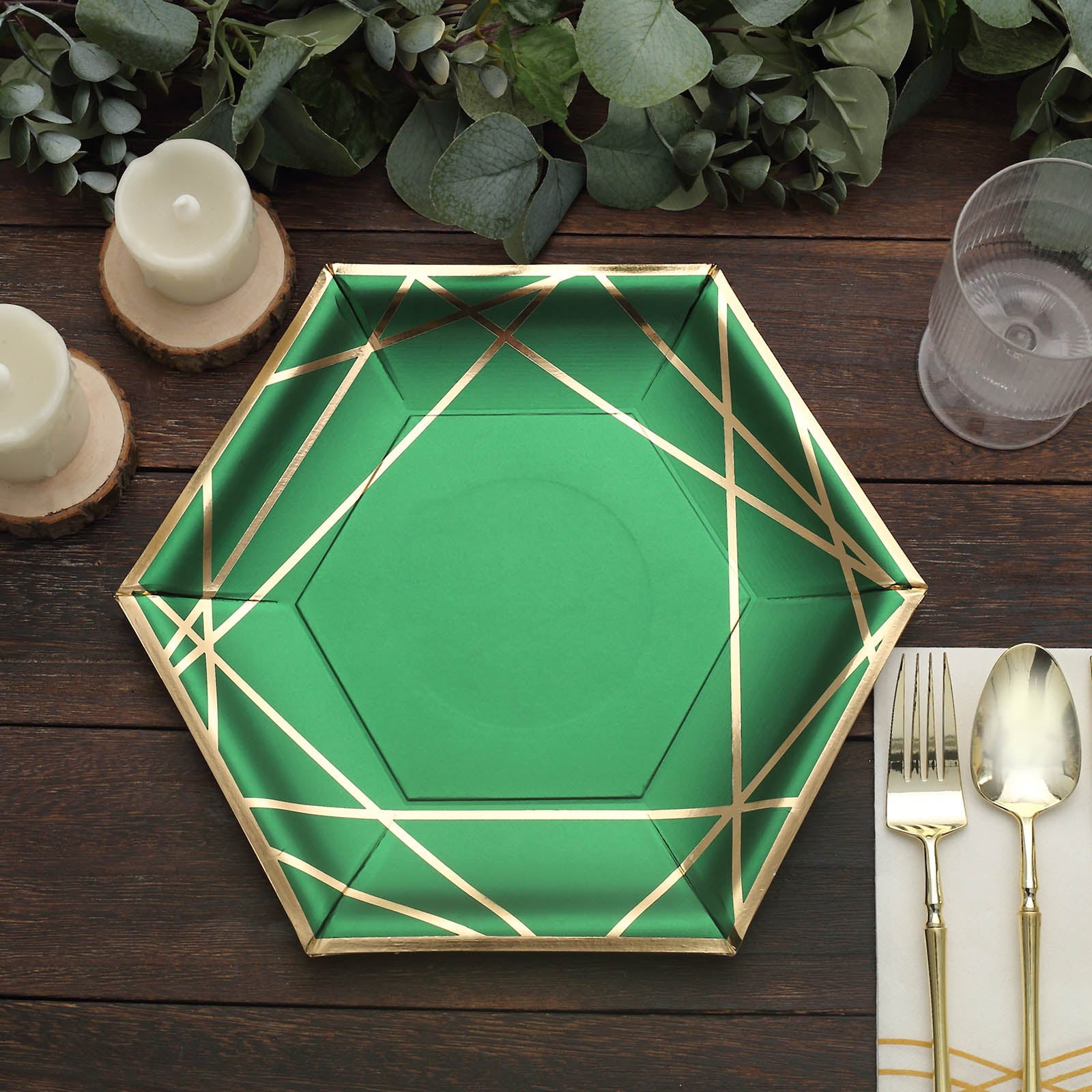 BalsaCircle 25 Hunter Emerald Green 9" Hexagon Disposable Salad Paper ...