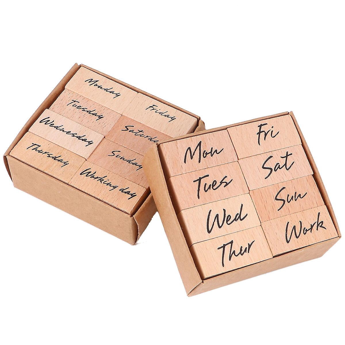 16 Pcs in 2 Set DIY Wooden Antique Stamps Week Letter and Abbreviation ...