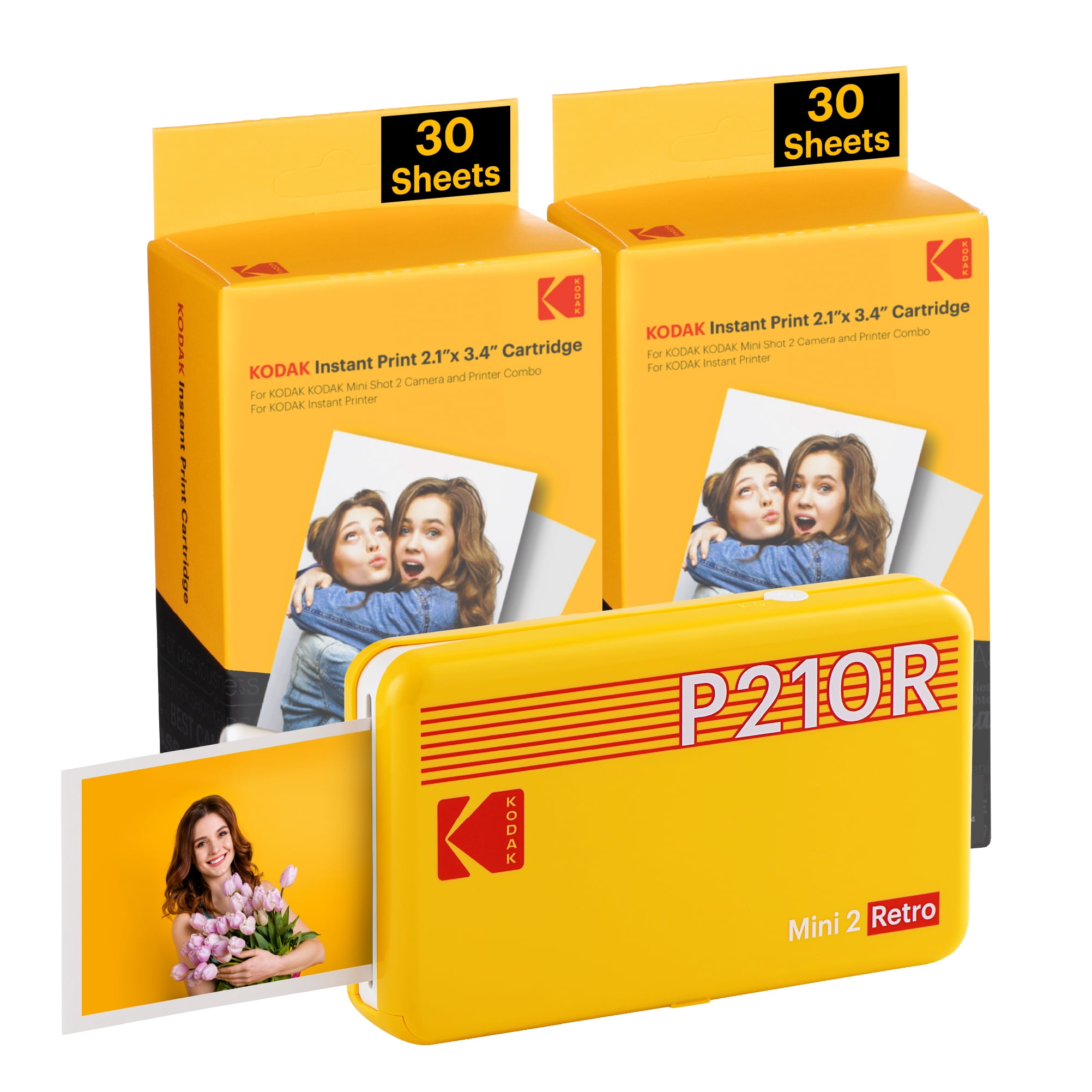KODAK Mini 2 Retro 4PASS Portable Photo Printer (2.1x3.4 inches) + 68 ...