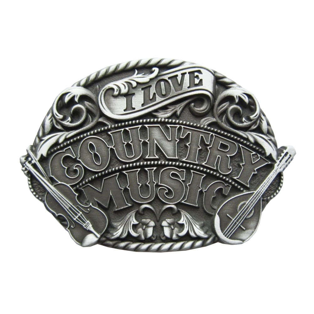 Antique Silver I Love Western Country Music Belt Buckle - Walmart.com