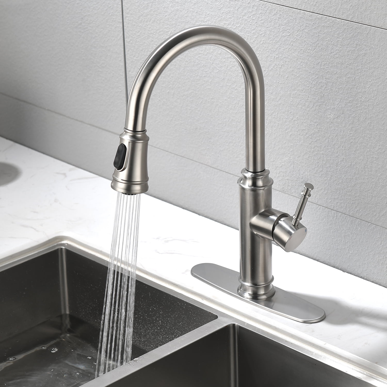 UWR-Nite Single Handle High Arc Pull Out Kitchen Faucet, Single Level ...