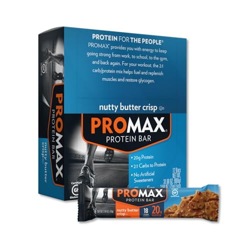 Promax Protein Bar, crujiente de mantequilla de nuez, 20 g de alto ...