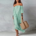 Ahabrexf Long Sleeve Dress Off-Shoulder Solid A-Line Casual for Party ...