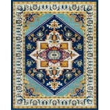 Transitional 8x10 Area Rug (7'10'' x 10'3'') Oriental Aqua, Navy Living ...