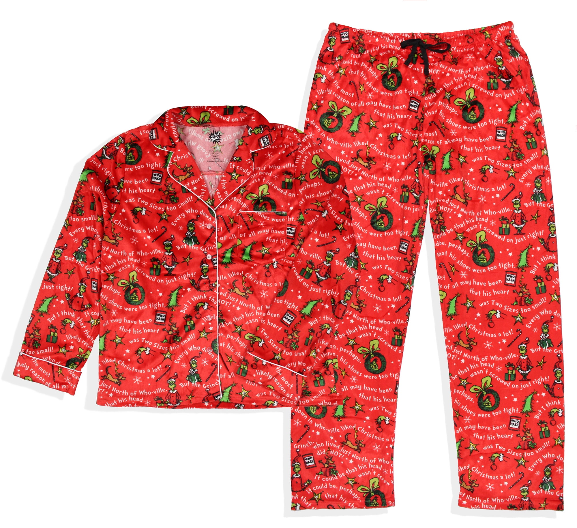 Dr. Seuss The Grinch Christmas Womens' Tossed Print Collar Sleep Pajama ...