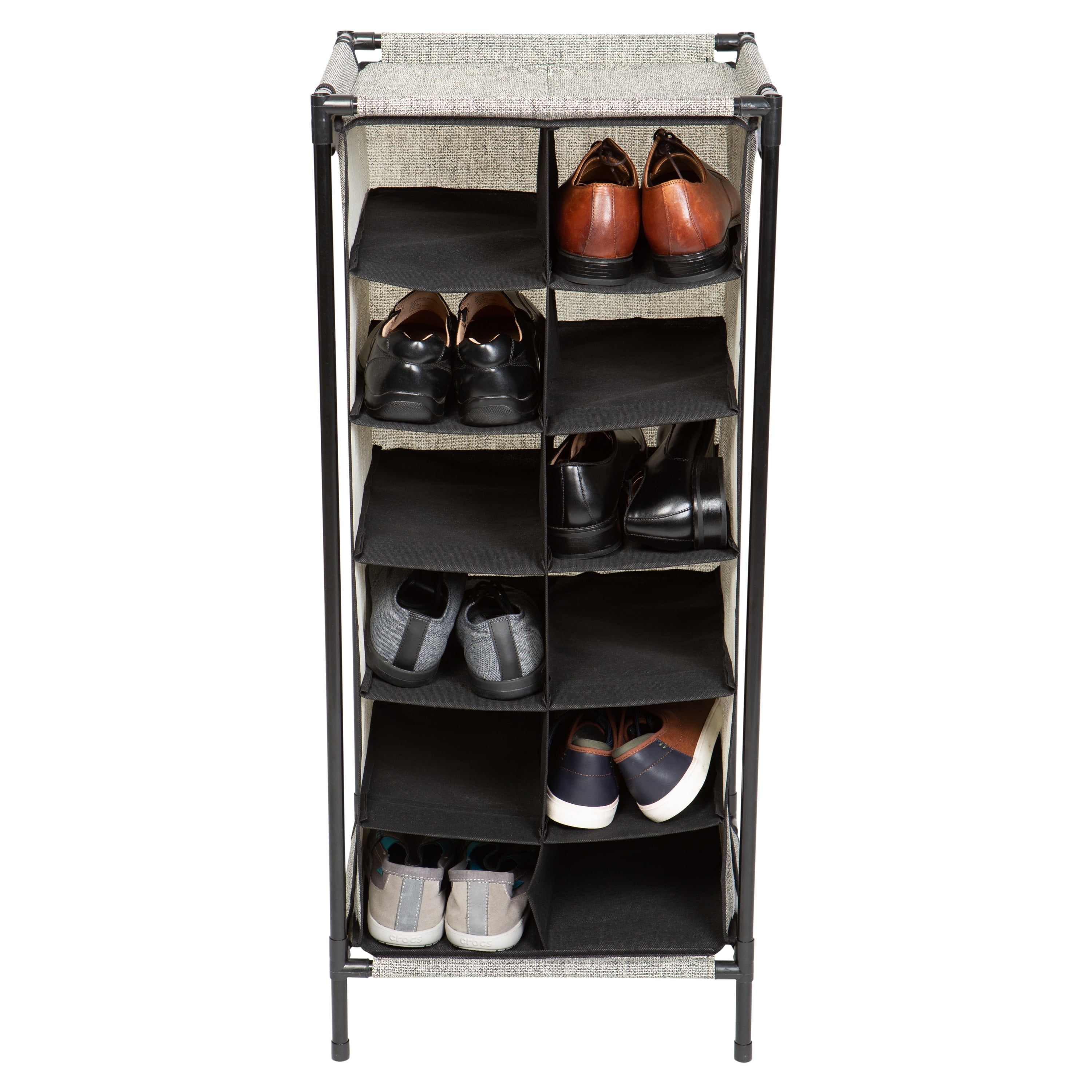 Simplify 6-Tier 12-Pair Shoe Organizer in Black Nonwoven Fabric ...