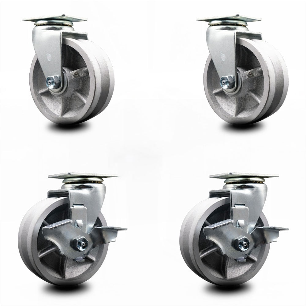 Swivel Top Plate Caster Set – Silver 5 Inch by 2 Inch V-Groove Semi ...