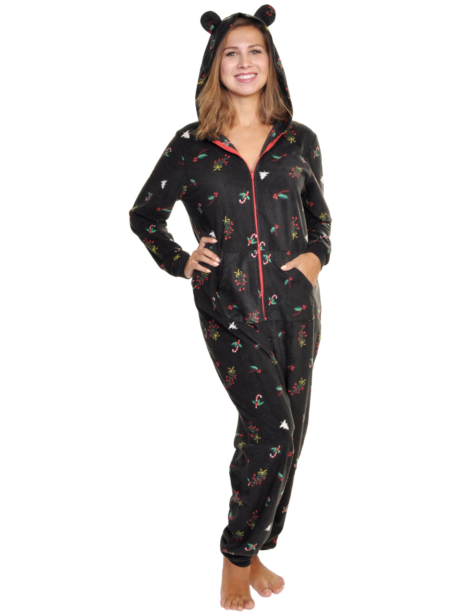 Angelina Women's FLEECE Novelty One-Piece Hooded Pajamas - Walmart.com