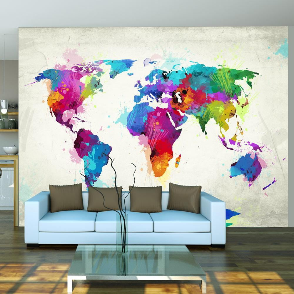 Tiptophomedecor World Map Wallpaper Wall Mural - The Map Of Happiness ...