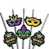 Big Dot of Happiness Colorful Mardi Gras Mask - Paper Straw Decor ...