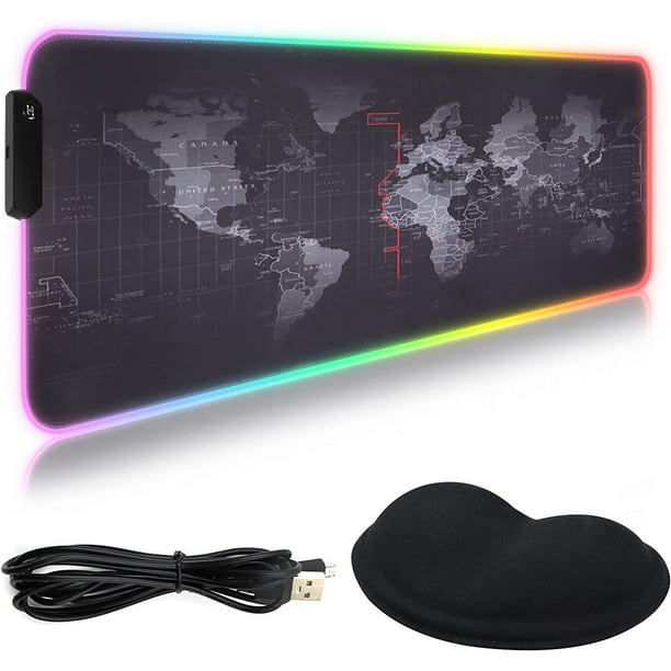 VEGCOO RGB Led Gaming Mouse Pad with Wrist Rest Gel Support, Mouse mat ...