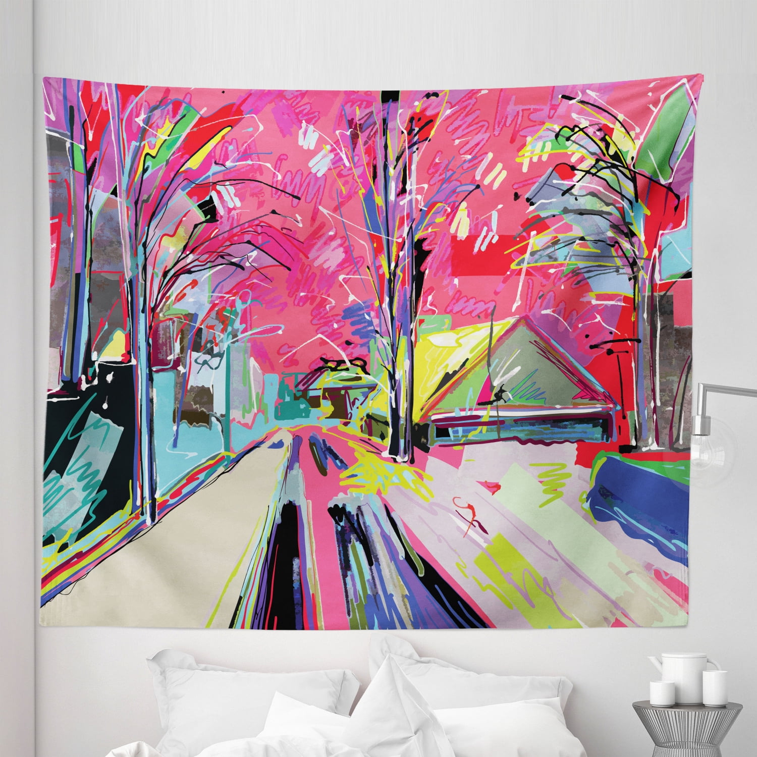 Fine Art Tapestry, Funky Digital Paint Streets Sketch Style Unusual ...