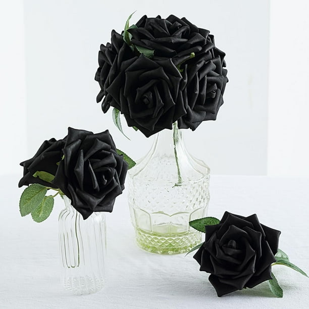 Efavormart 24Pcs Artificial Flowers Real Touch Black Foam Roses Wired ...