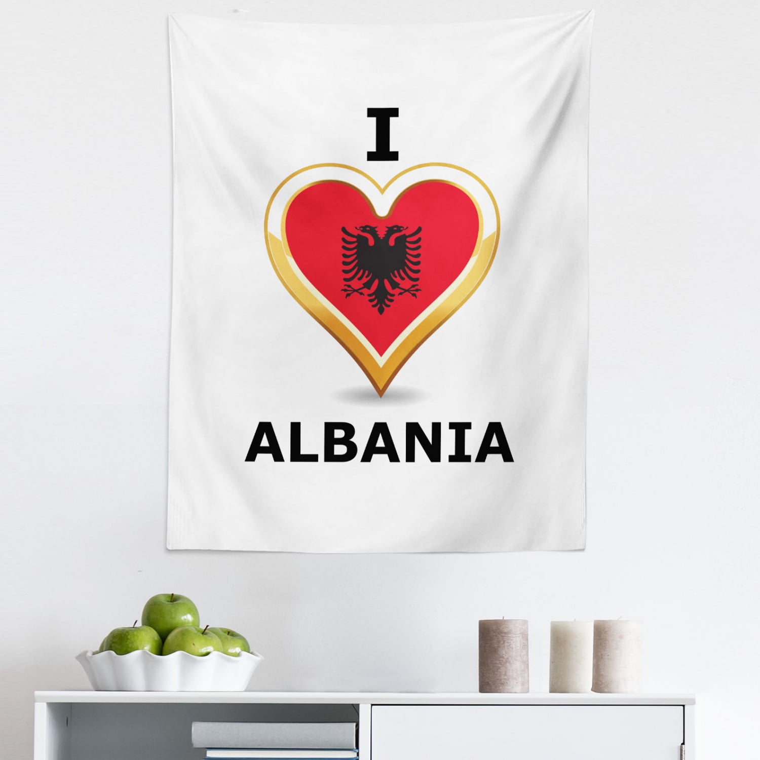Albania Tapestry, Country Love Illustration of Hearth with Double Head ...