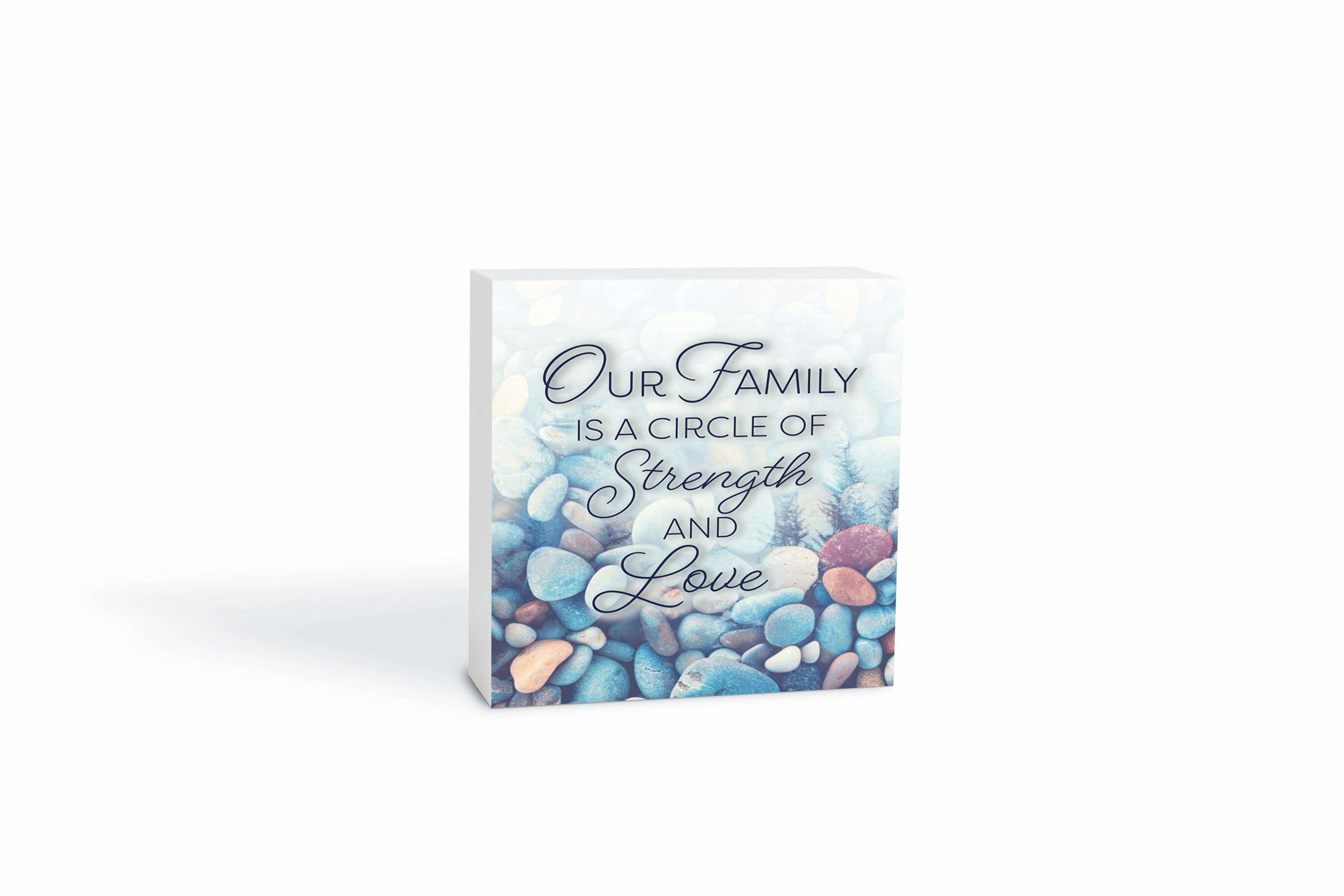 Family Strength Love Blue Fade Pebbles 5 x 5 Wood Tabletop Sign Plaque ...