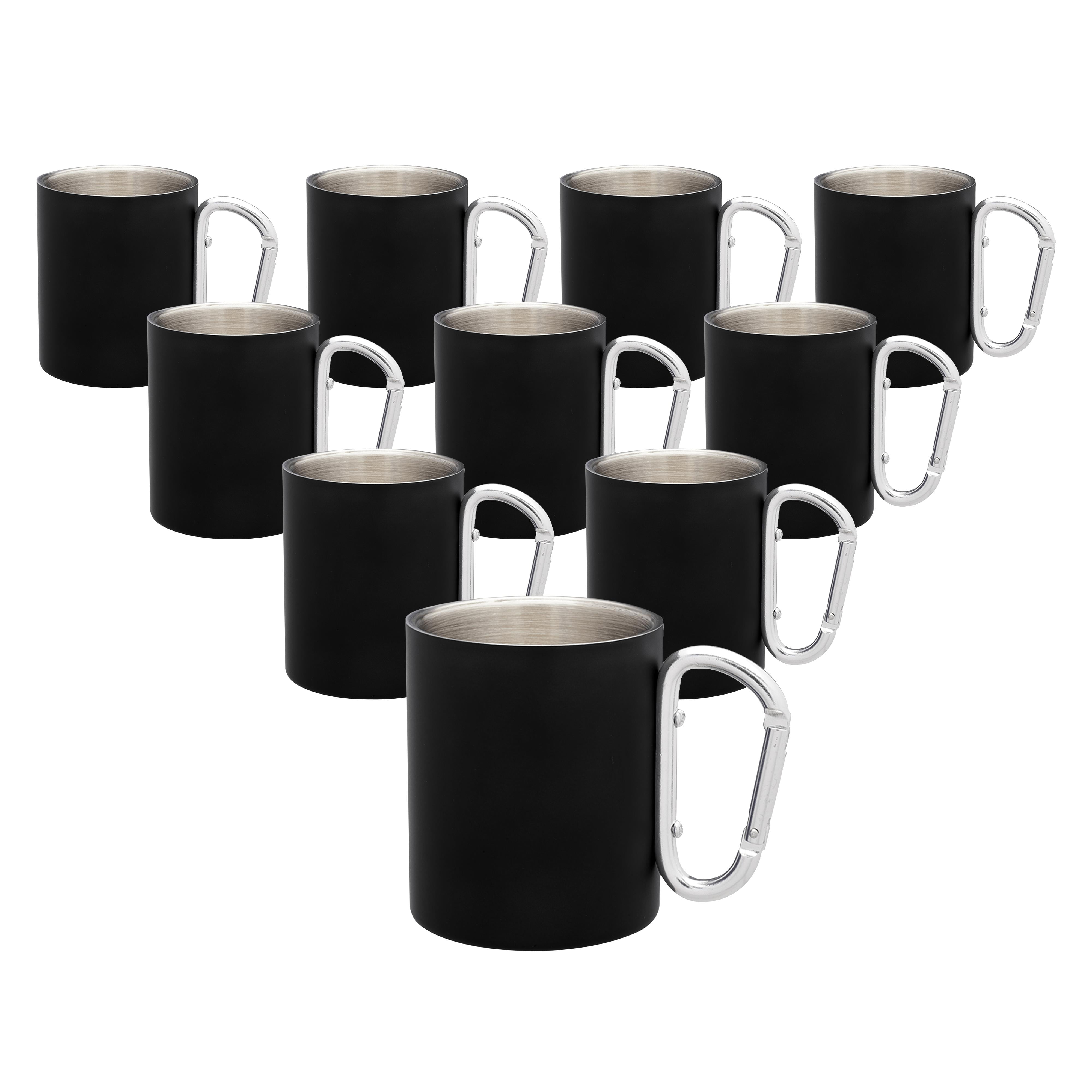 Stainless Steel Mugs with Carabiner Handle 10 oz. Set of 10, Bulk Pack ...