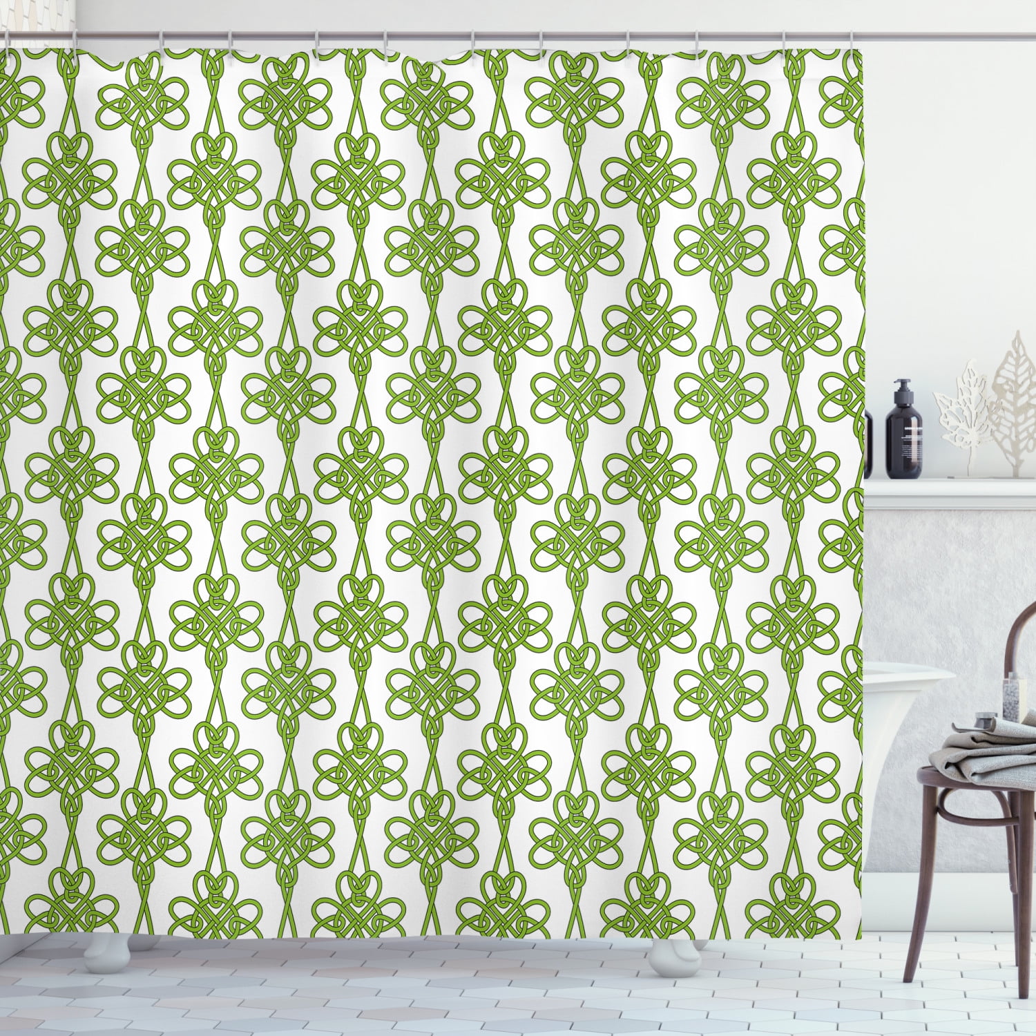 Ambesonne Irish Shower Curtain, Entangled Clover Leaves, 69"Wx84"L ...