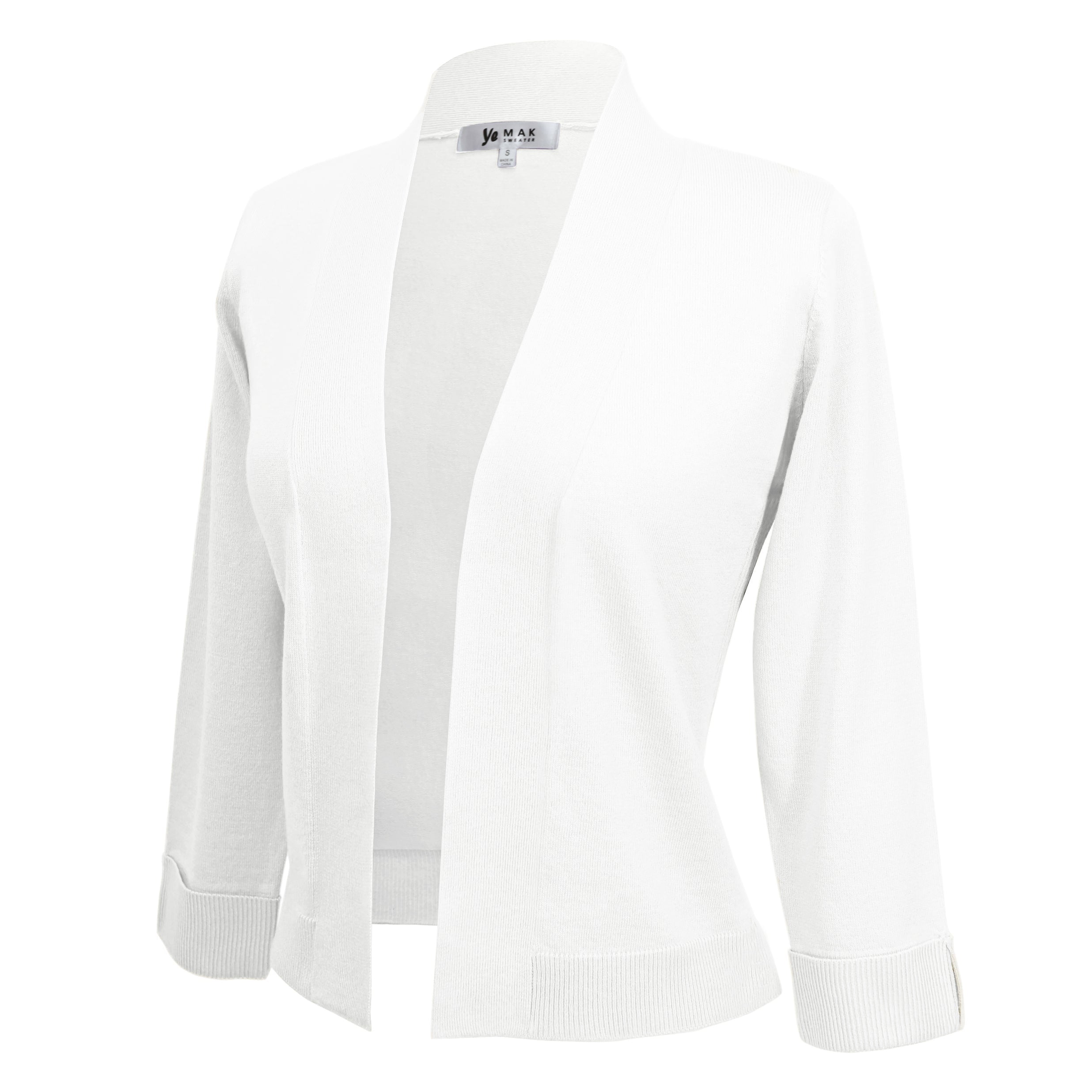 Yemak Womens Classic 3 4 Sleeve Open Front Cropped Bolero Cardigan