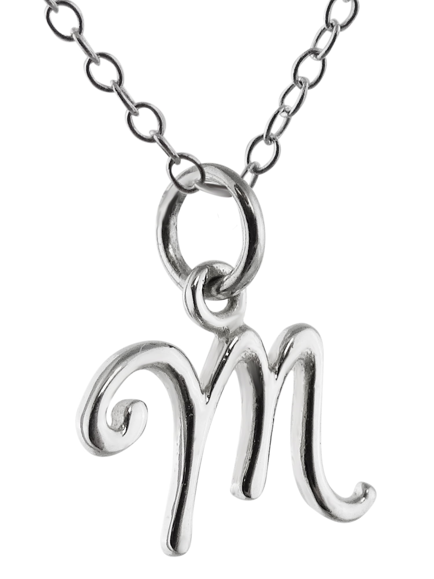 Sterling Silver Tiny Initial Letter M Charm Necklace, 18" Chain ...