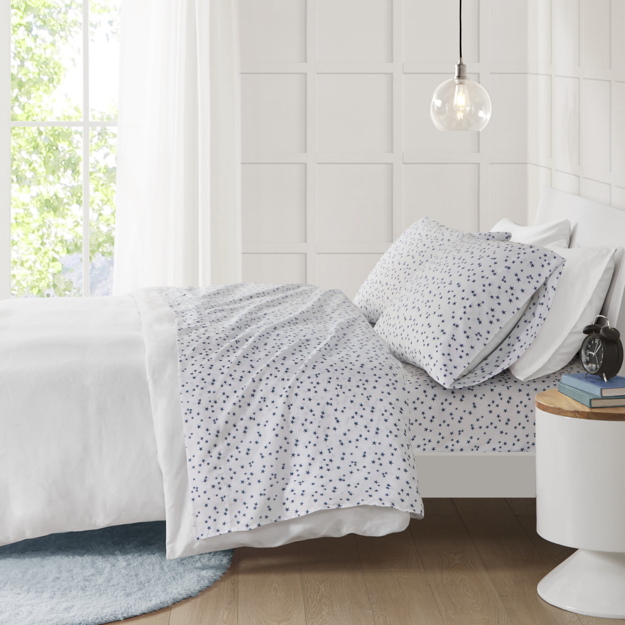 Home Essence Teen Ultra Soft Microfiber Star Sheet Set, Blue White, 3 ...