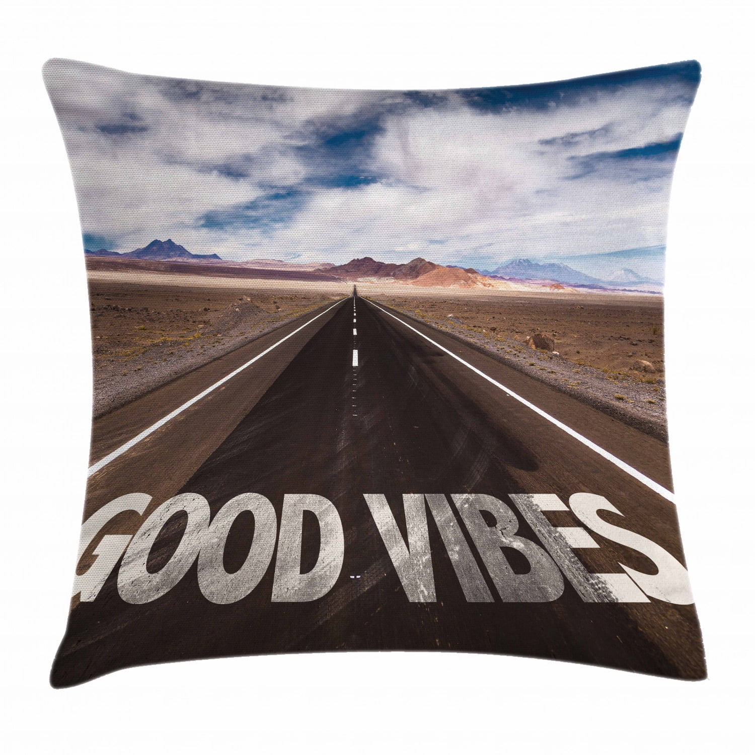 Good Vibes Throw Pillow Cushion Cover, Inspirational Phrase on Highway ...