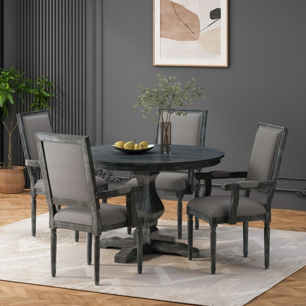 Noble House Bryan Fabric Upholstered Wood 5 Piece Circular Dining Set, Gray - Walmart.com