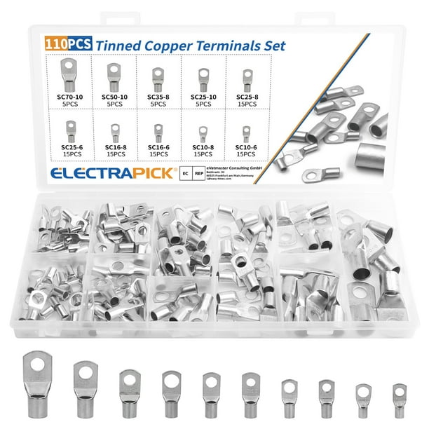 Electrapick Tubular Cable Lugs, Tin-Plated Copper Terminals / Ring ...