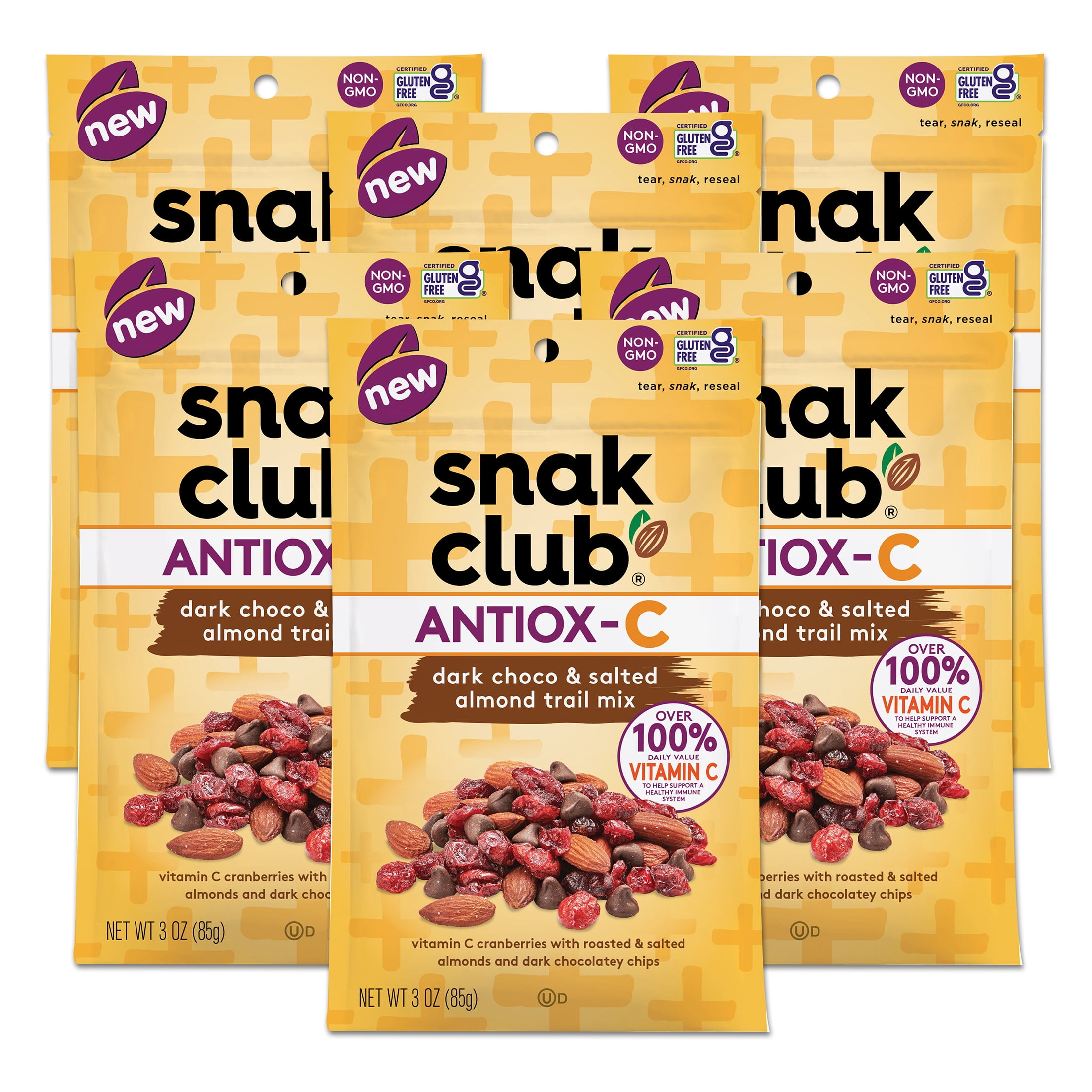 Snak Club Antiox-C 3 Ounce Dark Choco And Salted Almonds, 6 Pack ...