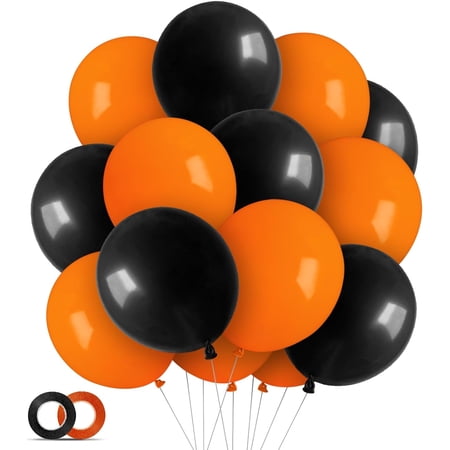 100 Pcs Black and Orange Balloons 12 Inch Halloween Latex Balloons ...