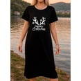Black Christmas Print Sleep Dress With Reindeer Antlers - Walmart.com
