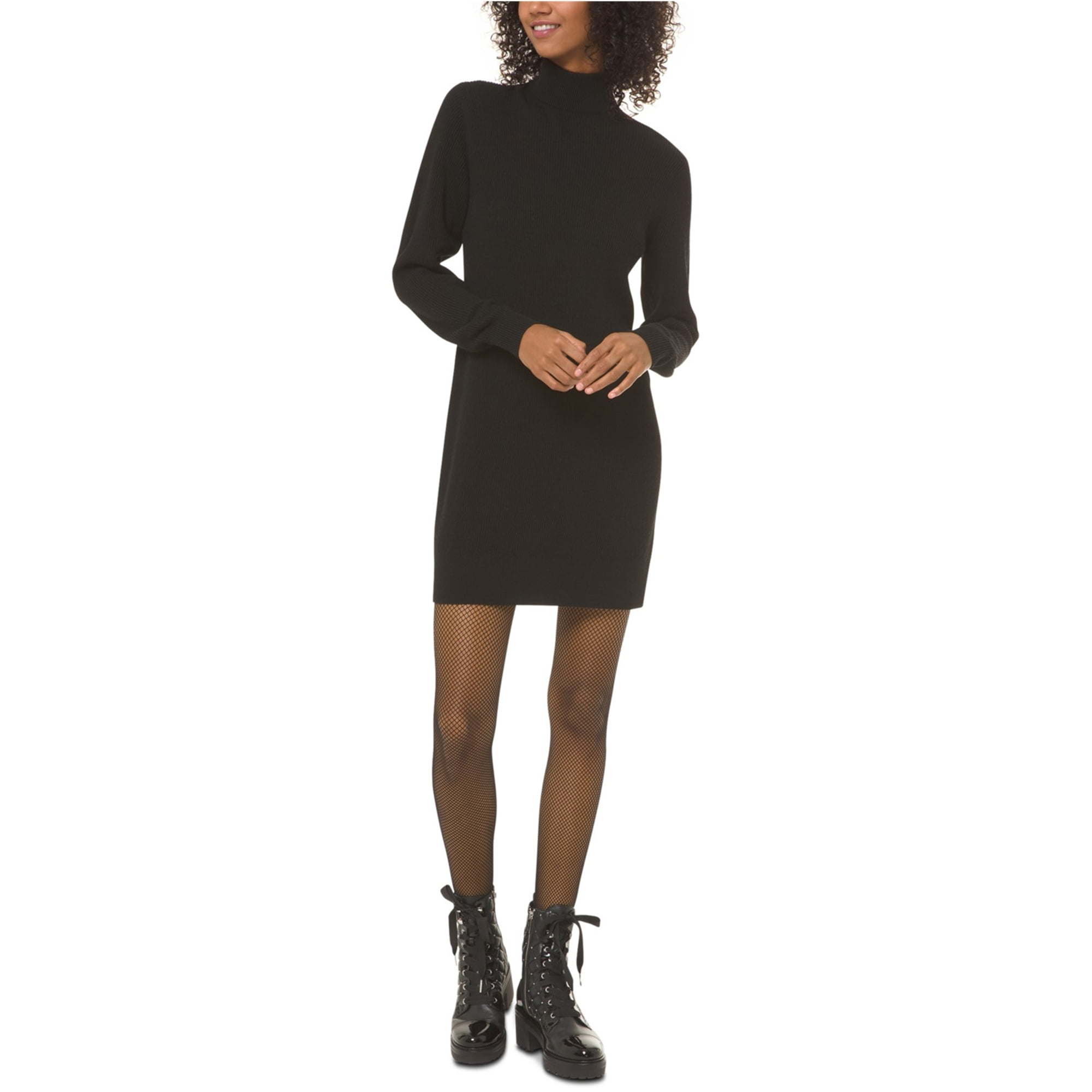 Michael Kors Womens Ribbed Mock Neck Sweater Dress black S | Walmart en ...