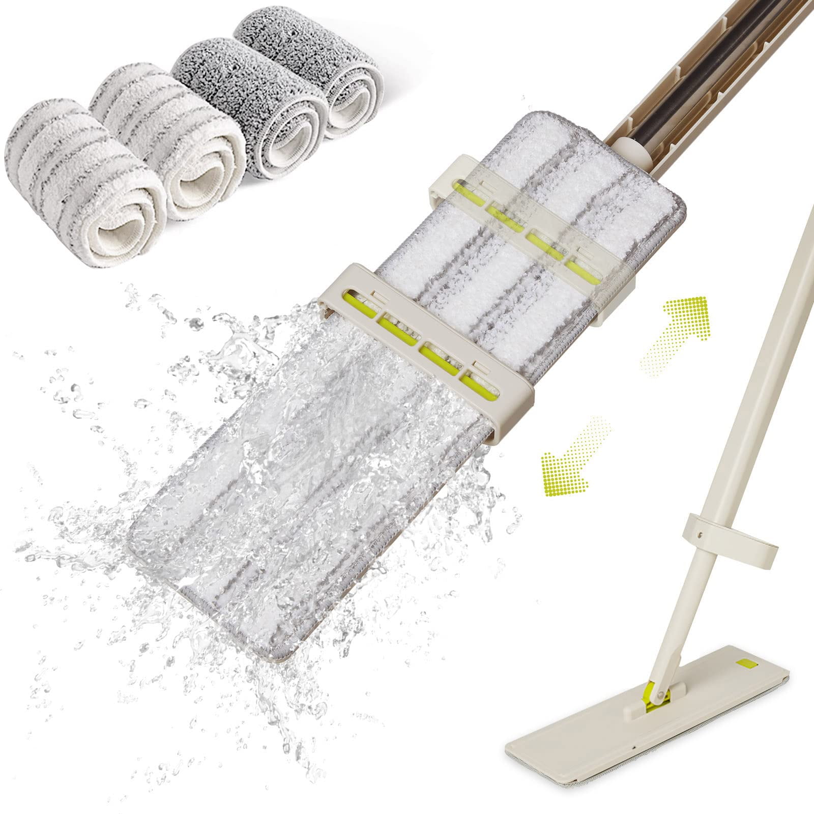 Flat Mop Set with Wringer, Self Wringer Floor Mop with 4-Piece Washable ...