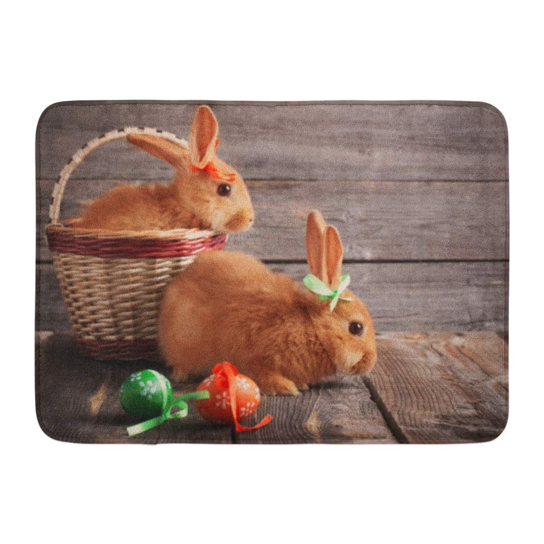 GODPOK Colorful Green Bunny Rabbits with Easter Eggs on Wooden Beige ...