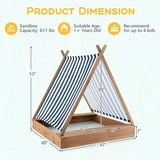 Costway Wooden Sandbox with Canopy Tent Design Fir Wood Frame 2 Bench ...