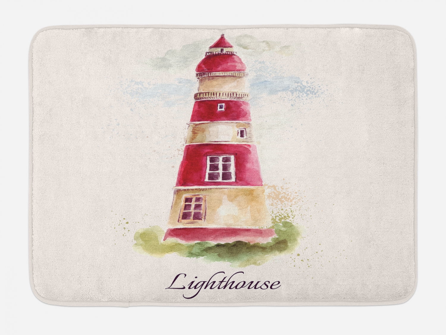 Lighthouse Bath Mat, Watercolor Lighthouse Print Pastel Faded Vintage ...