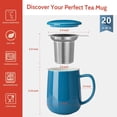 20oz Porcelain Tea Mug with Infuser and Lid, Steel Blue, Microwave Safe ...